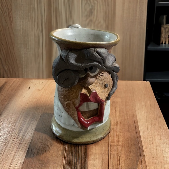 Dining | Signed Mahon Stoneware Ugly Face Lady W Red Lips Mug | Poshmark